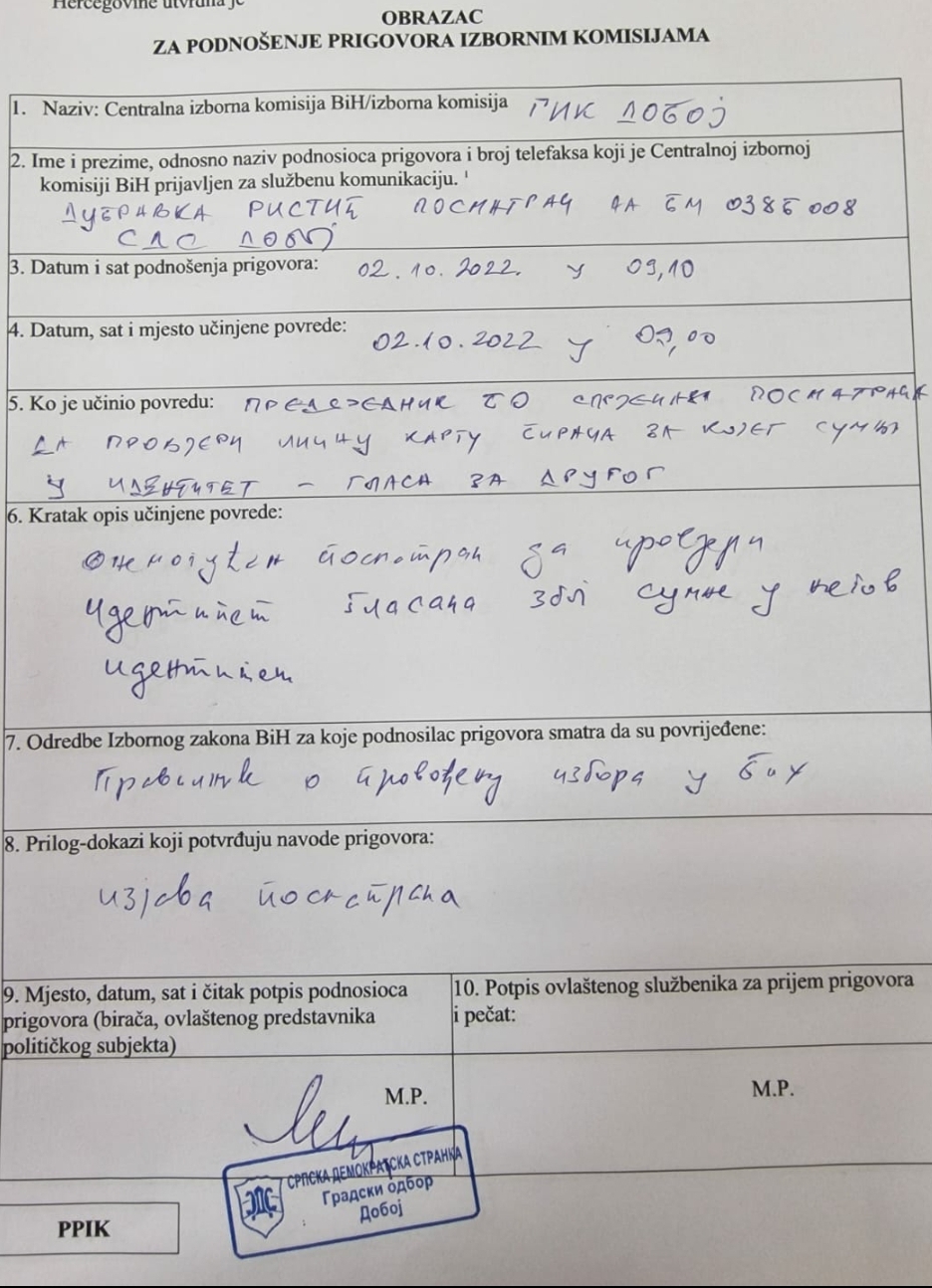 NOVE MALVERZACIJE NA BIRAČKIM MJESTIMA: Krivična prijava protiv predsjednika GIК Doboj Nenada ...