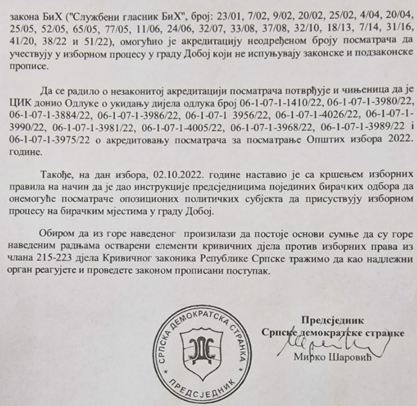NOVE MALVERZACIJE NA BIRAČKIM MJESTIMA: Krivična prijava protiv predsjednika GIК Doboj Nenada ...