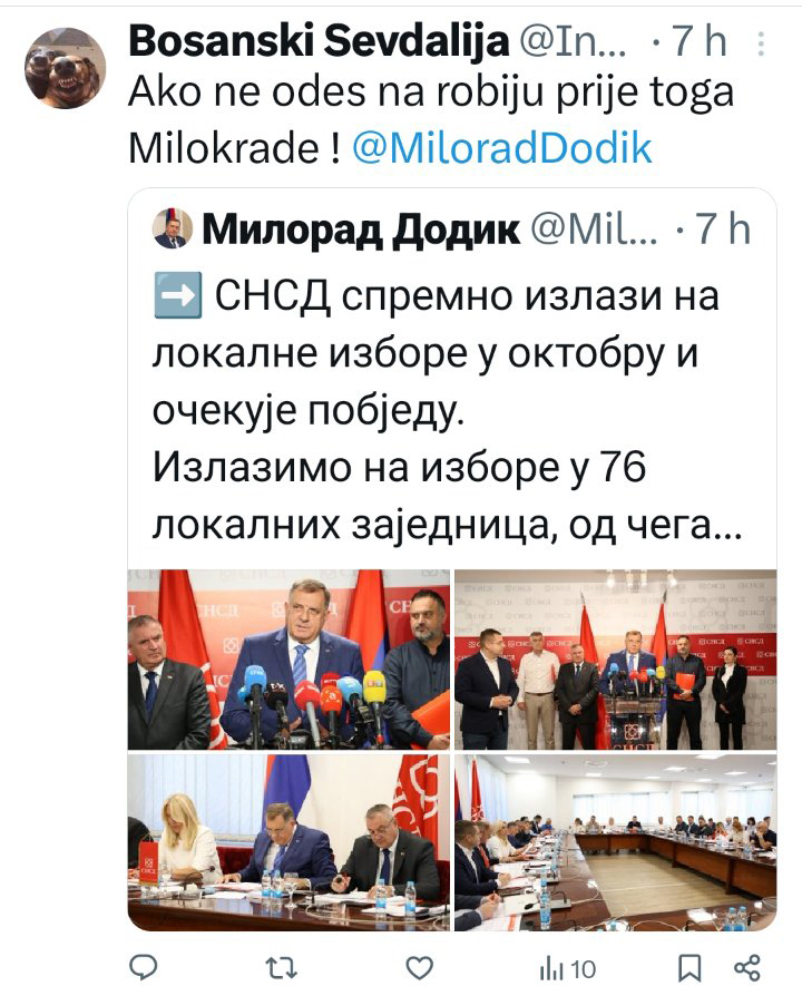 'AKO PRIJE TOGA NE ODEŠ NA ROBIJU…': Burne reakcije na društvenim mrežama nakon Dodikove najave ...