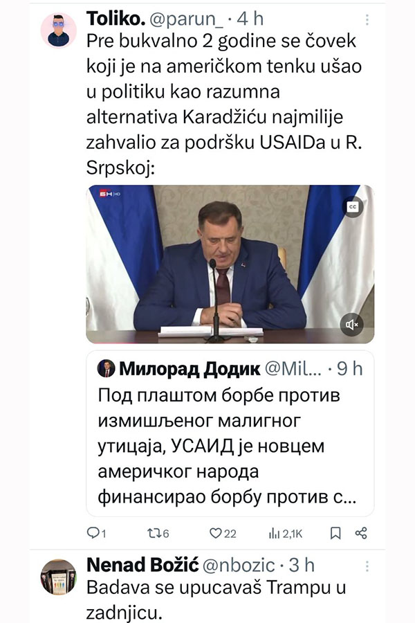 'BADAVA SE UPUCAVAŠ, NEĆE TE TRUMP SKINUTI S CRNE LISTE...': Burne reakcije na društvenim ...