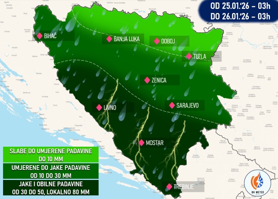 METEOROLOZI UPOZORAVAJU: Stižu padavine u BiH, moguće su bujične ...